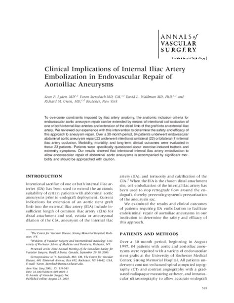 Pdf Clinical Implications Of Internal Iliac Artery Embolization In Endovascular Repair Of