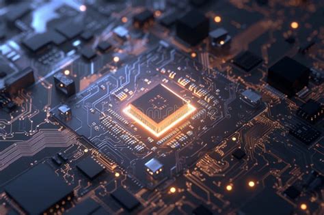 Circuit Board Close Up With Glowing Lights Perfect For Tech Stock