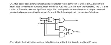 Solved A Full Adder Adds Binary Numbers And Accounts For Chegg