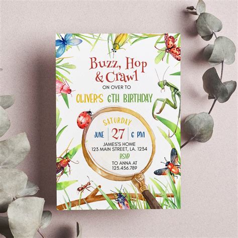 Editable Bugs Birthday Invitation Insect Party Invitation Outdoor Bug