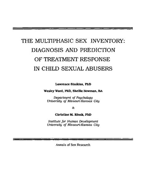 The Multiphasic Sex Inventory Msi And Its Role In Predicting