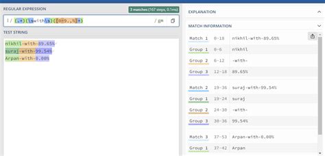 Hi I Need Help I Want Regex Expression To Get Names And Percentage
