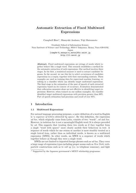 Pdf Automatic Extraction Of Fixed Multiword Expressions