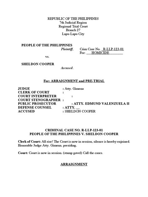 Arraignment Homicide Stenographic Notes And Script Download Free Pdf Plea Prosecutor