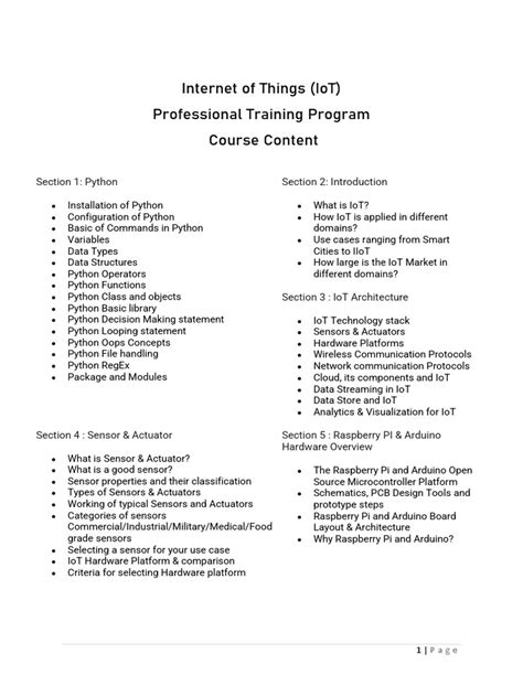 Internet Of Things Course Syllabus Pdf Internet Of Things Arduino