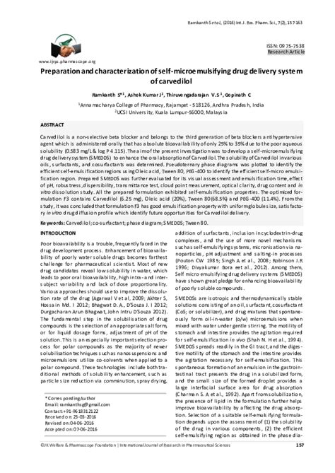 Pdf Preparation And Characterization Of Self Microemulsifying Drug Delivery System Of Carvedilol
