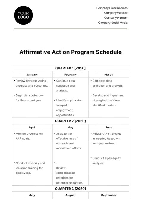 Free Affirmative Action Program Schedule Hr Template To Edit Online