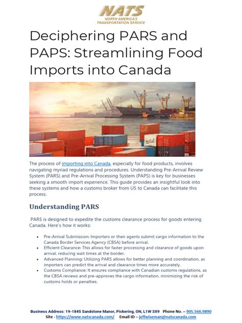 Deciphering Pars And Paps Streamlining Food Imports Into Canada Pdf