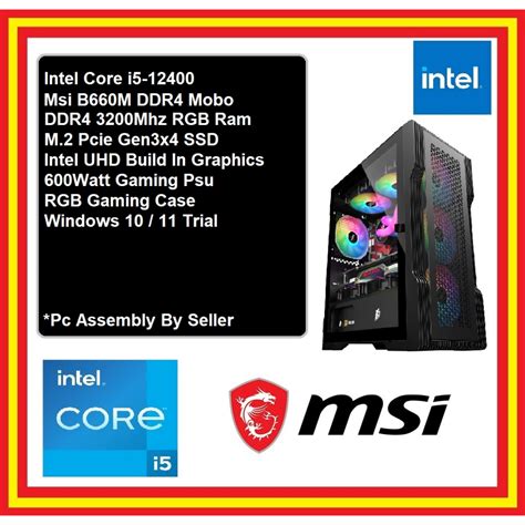 Gaming Value PC Desktop Intel Core I5 12400 8GB 16GB 256GB SSD 512GB SSD Intel UHD Graphics 600W