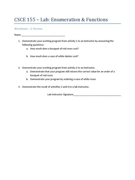 Lab Functionsenums Worksheet Pdf