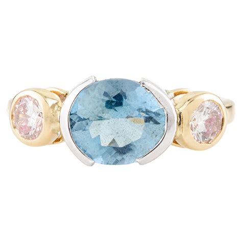 1 02 Carats Aquamarine Yellow Gold Three Stone Ring For Sale At 1stdibs