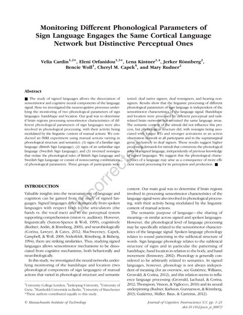 Pdf Monitoring Different Phonological Parameters Of Sign Language Engages The Same Cortical