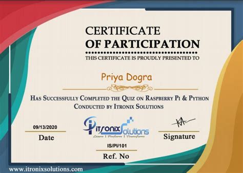 Raspberry Pi And Python Quiz Certificate Itronix Solutions Priya Dogra