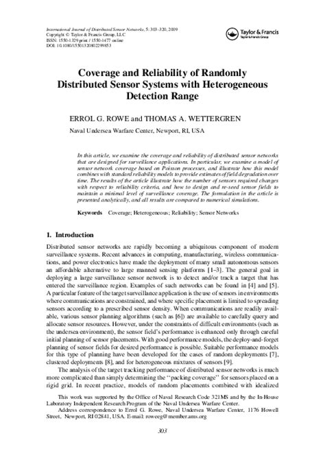 Pdf Coverage And Reliability Of Randomly Distributed Sensor Systems With Heterogeneous