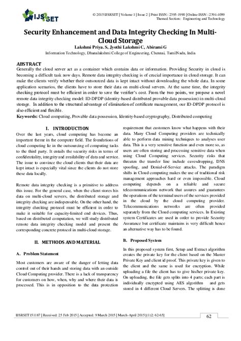 Pdf Security Enhancement And Data Integrity Checking In Multi Cloud Storage