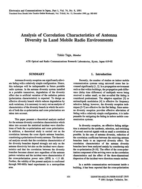 Pdf Analysis Of Correlation Characteristics Of Antenna Diversity In Land Mobile Radio Environments