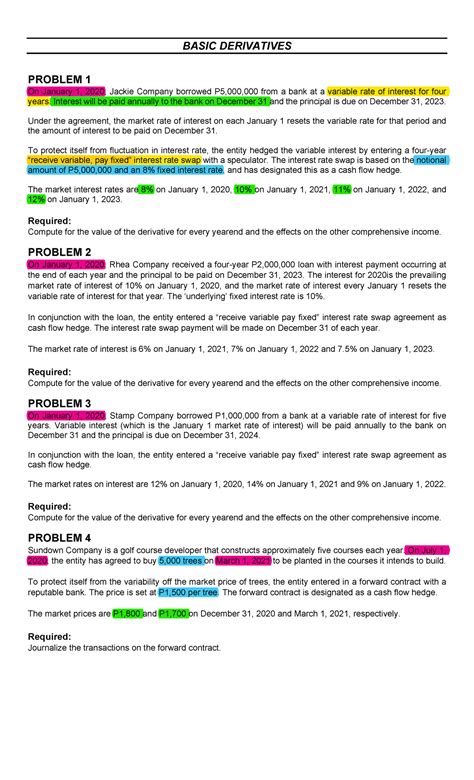 Basic Derivatives BASIC DERIVATIVES PROBLEM On January Jackie Company Borrowed