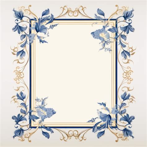 Premium Photo An Ornate Blue Floral Frame On A White Background