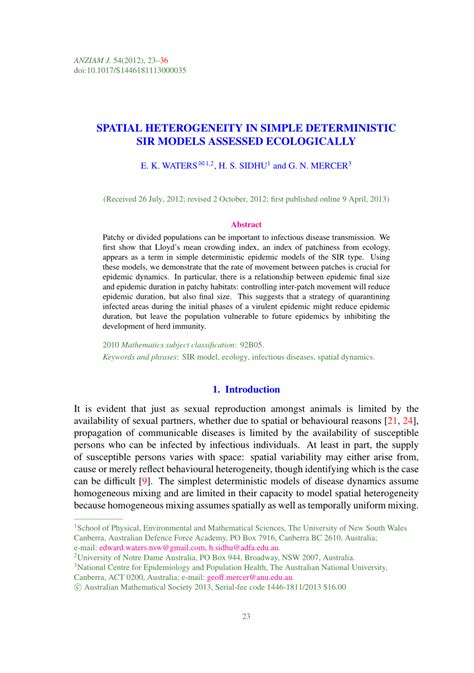Pdf Spatial Heterogeneity In Simple Deterministic Sir Models Assessed Ecologically
