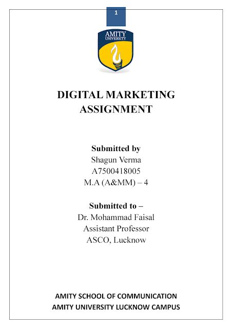 Amity University Assignment Front Page My Exam Solution