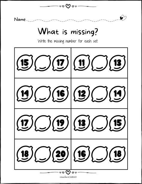 Fill In The Missing Number 1 20 Fill In The Missing Numbers Worksheet