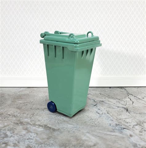 Dollhouse Green Garbage Can Wheelie Bin Opens 1 12 Scale Modern Miniatures Miniature Crush