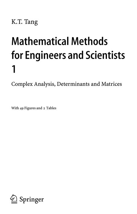 Solution Mathematical Methods For Engineers And Scientists 1 Complex Analysis Determinants And