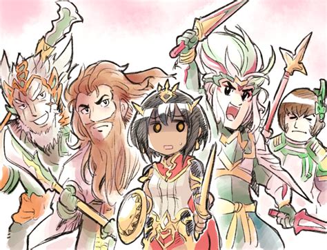 Ishtar Zhang Fei Liu Bei Guan Yu And Zhao Yun Puzzle And Dragons And 1 More Drawn By