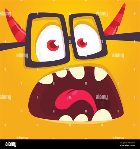 Funny Cartoon Nerd Monster Face Wearing Eyeglasses Illustration Of