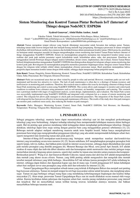 Pdf Sistem Monitoring Dan Kontrol Taman Pintar Berbasis Iot Internet Of Things Dengan