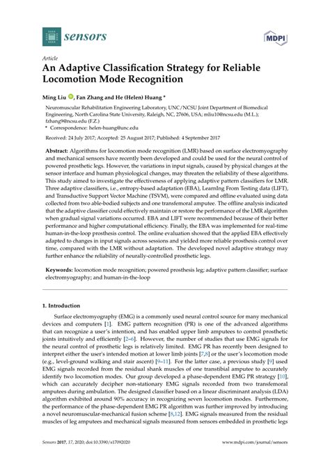 Pdf An Adaptive Classification Strategy For Reliable Locomotion Mode