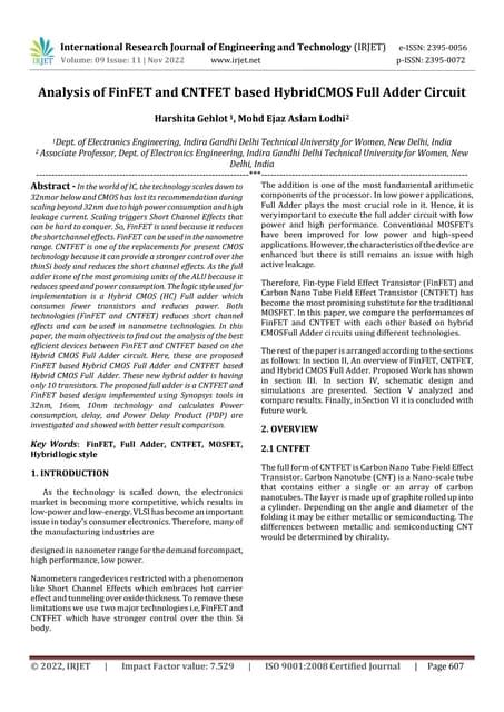 analysis of finfet and cntfet based hybridcmos full adder circuit pdf