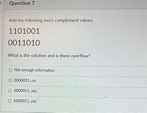 Solved Question 7add The Following Twos Complement