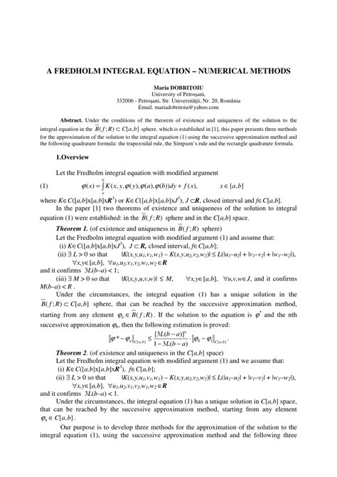 Pdf A Fredholm Integral Equation Numerical Methods