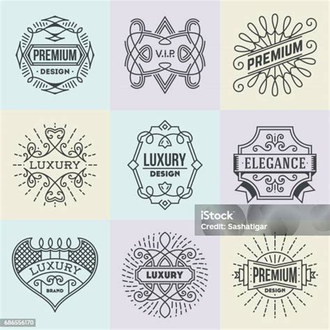 럭셔리 로얄 휘장 복고풍 디자인 기호 템플릿 라인 아트 벡터 빈티지 스타일 요소 우아한 기하학적 샤이니 프레임 0명에 대한 스톡 벡터 아트 및 기타 이미지 Istock