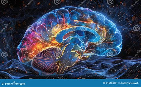 Vibrant Illustration Of Human Brain With Neural Networks In Cosmic Setting Stock Image Image