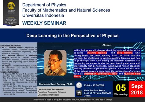 Deep Learning In The Perspective Of Physics Department Of Physics