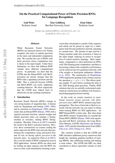 Pdf On The Practical Computational Power Of Finite Precision Rnns For
