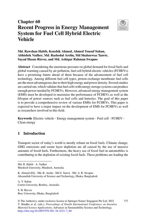 Pdf Recent Progress In Energy Management System For Fuel Cell Hybrid Electric Vehicle
