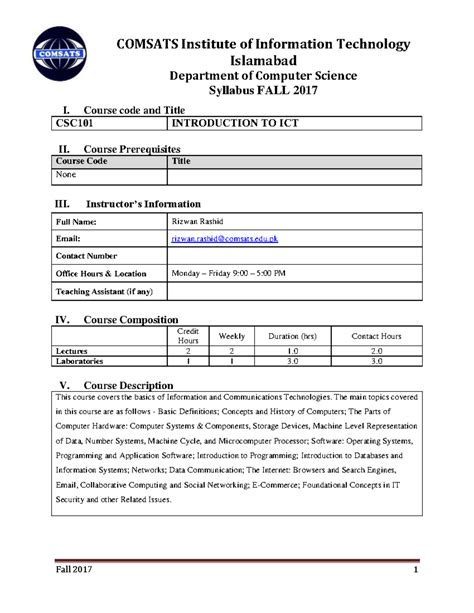 csc101 introduction to computing i course code and title csc101 introduction to ict ii