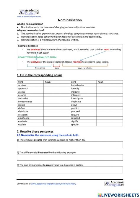 Nominalisation Free Interactive Worksheets 3620268