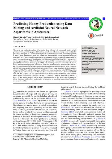 Pdf Predicting Honey Production Using Data Mining And Artificial