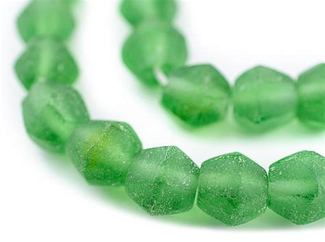 28 Green Sea Glass Java Faceted Bicone Beads Green Recycled Etsy