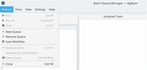 Batch Queue Manager Menu — Digikam Manual 870 Documentation