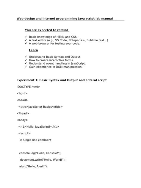 Java Script Lab Manual Edited Pdf Java Script Html