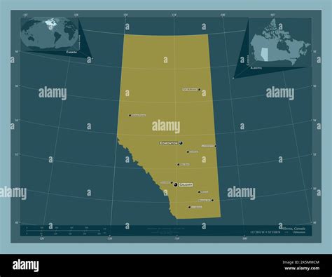 Alberta Province Of Canada Solid Color Shape Locations And Names Of Major Cities Of The