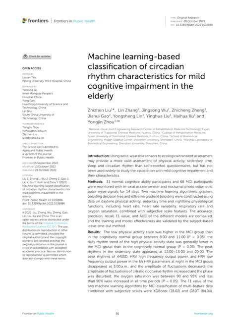 Pdf Machine Learning Based Classification Of Circadian Rhythm