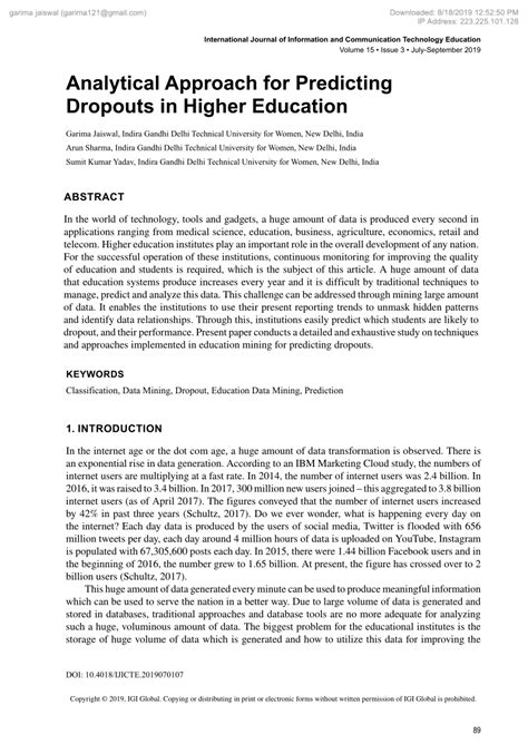 Pdf Analytical Approach For Predicting Dropouts In Higher Education