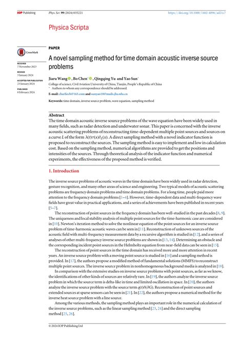 A Novel Sampling Method For Time Domain Acoustic Inverse Source Problems Request Pdf