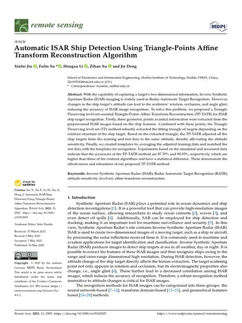 Automatic Isar Ship Detection Using Triangle Point Pdf Radar Image Segmentation